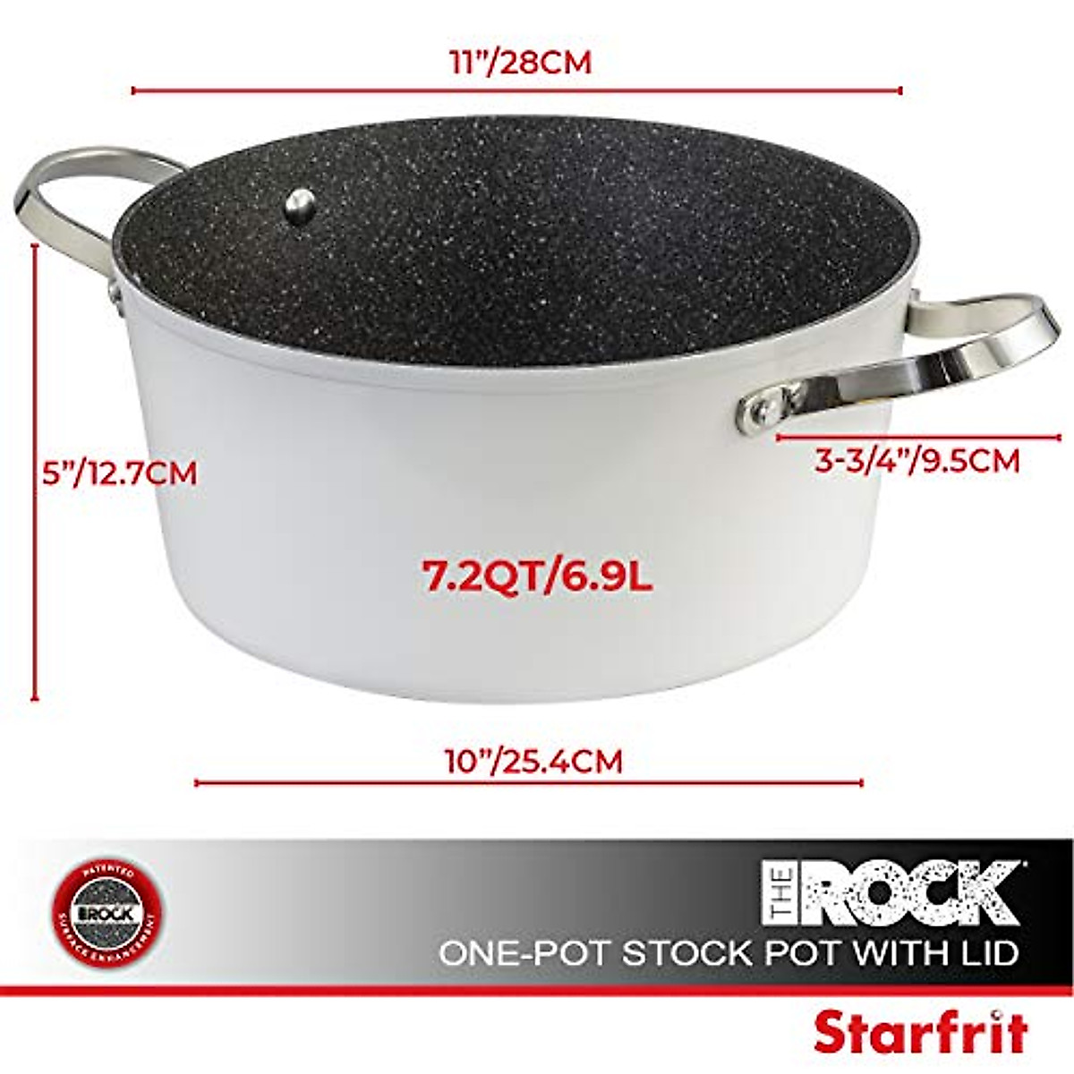 THE ROCK by Starfrit One-Pot 7.2-Quart Stock Pot with Lid and Stainless Steel Riveted Handles, White