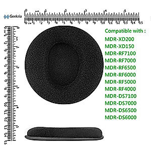 Geekria Comfort Velour Replacement Ear Pads for Sony MDR-RF6000, RF6500, RF7000, RF7100, MDR-DS6000, DS6500, DS7000, DS7100, XD150, XD200 Headphones Earpads, Ear Cushion Repair Parts (Black)