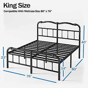 VTWAZAST King Size Bed Frame with Headboard and Footboard,14 Inch High, Maxium 3500lbs Support for Mattress, No Box Spring Needed, Easy Assembly,Non-Slip, Noise-Free, Black