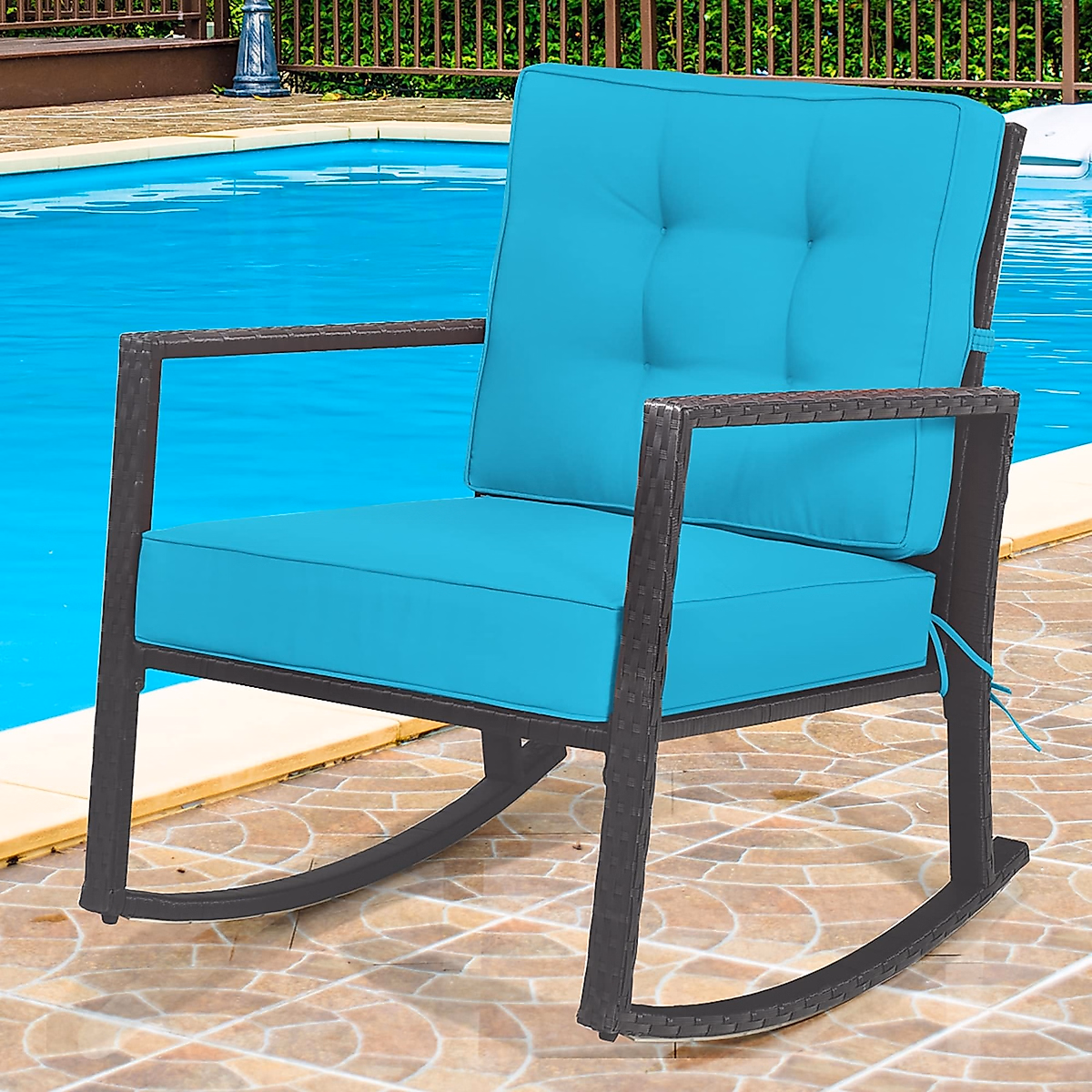 Bed Bath & Beyond Patio Rocking Chair Outdoor Glider Rattan Rocker Chair Turquoise