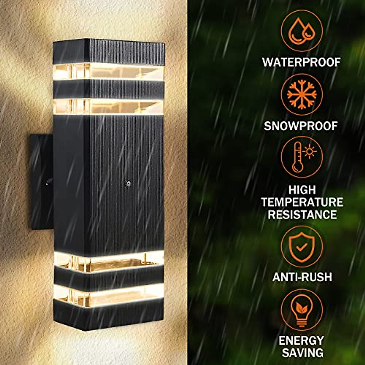 Dusk to Dawn Outdoor Wall Lights Fixture 2 Pack Up and Down Porch Lights Modern Exterior Light Fixtures IP65 3000K Warm White Aluminum Housing for Front Porch, Patio, Garage (Include GU10 Bulbs)