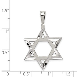 Solid 925 Sterling Silver Star of David Lucky Jewish Charm Pendant - 37mm x 24mm