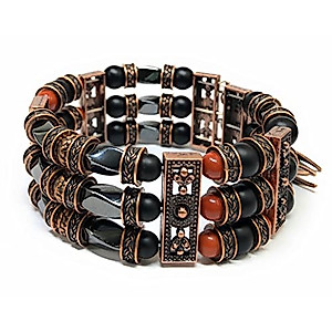 Native American Inspired Bracelet Beaded Bohemian Cuff Bracelets for Women Men Red Jasper and Black Onyx Jewelry