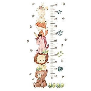 Kawaii Wall Decorations, Cute Cartoon Height Chart Stickers, Growth Chart for Wall, Living Room, Bedroom Wall Decoration Stickers (Bear Stacked)