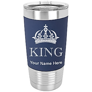LaserGram 20oz Vacuum Insulated Tumbler Mug, King Crown, Personalized Engraving Included (Silicone Grip, Navy Blue)