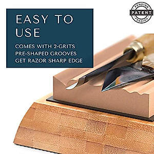 Sharp Pebble Sharpening Stones for Wood Carving Tools-Two Whetstones Grit 400 & 1000 Gouge Sharpener- Waterstone Sharpening System for Wood Carving Knives & Chisels with Non-Slip Bamboo Base