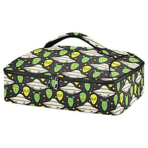 Kcldeci Insulated Thermal Food Carrier Insulated Casserole Carrier for Hot or Cold Food,Sketch Aliens and Plate Insulated Tote Bag for Potluck Cookouts Parties Picnic,Lasagna Lugger