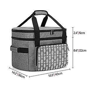 YARWO Slow Cooker Travel Bag with Bottom Board Compatible with Crock-Pot and Hamilton Beach 6-8 Quart Oval Slow Cooker, Double Layers Slow Cooker Carrier, Gray with Arrow (Bag Only, Patent Pending)