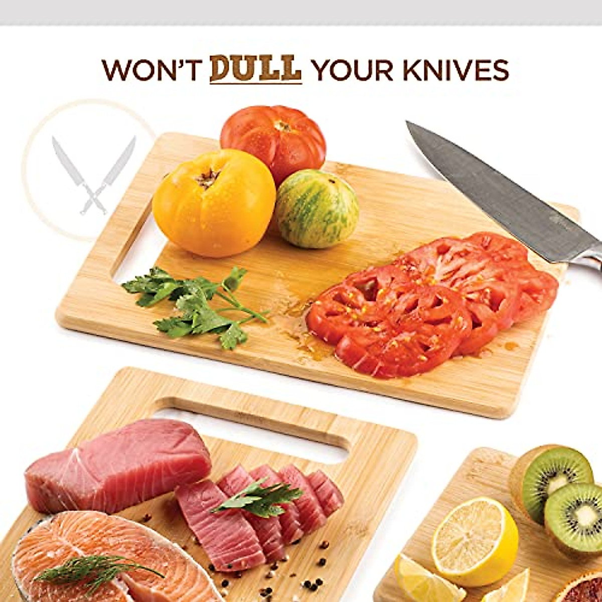 Bamboo Cutting Board Set of 4 - Kitchen Chopping Boards with Juice Groove for Meat, Cheese and Vegetables - Large Natural Wood Butcher Block, Cheese Board & Charcuterie Board