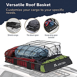 ARKSEN 64 x 39 Inch Universal 150LB Heavy Duty Roof Rack Cargo with Extension Car Top Luggage Holder Carrier Basket for SUV, Truck, & Car Steel Construction