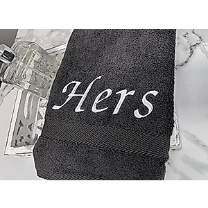 Liberty21 Gifts for Couples. His and Hers Embroidered Hand Towels for Bathroom, Kitchen or Spa. This Set Includes 2 Hand Towels. His and Hers Gifts. 100% Cotton. (Dark Grey)