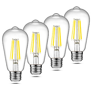 Ascher LED Edison Bulbs 6W, Equivalent 60W, High Brightness Daylight White 4000K, 700 Lumens, ST58 Vintage LED Filament Bulbs with 80+ CRI, E26 Base, Non-Dimmable, Clear Glass, 4 Packs