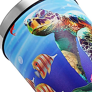 Sea Turtle Trash Can, 12 Liter/2.6 Gallon PU Leather Trash Cans, Garbage Can with Press Ring, Decoration Waste Paper Basket, Container Trash Bin for Ocean Room, Children's Bedroom, Home, Office
