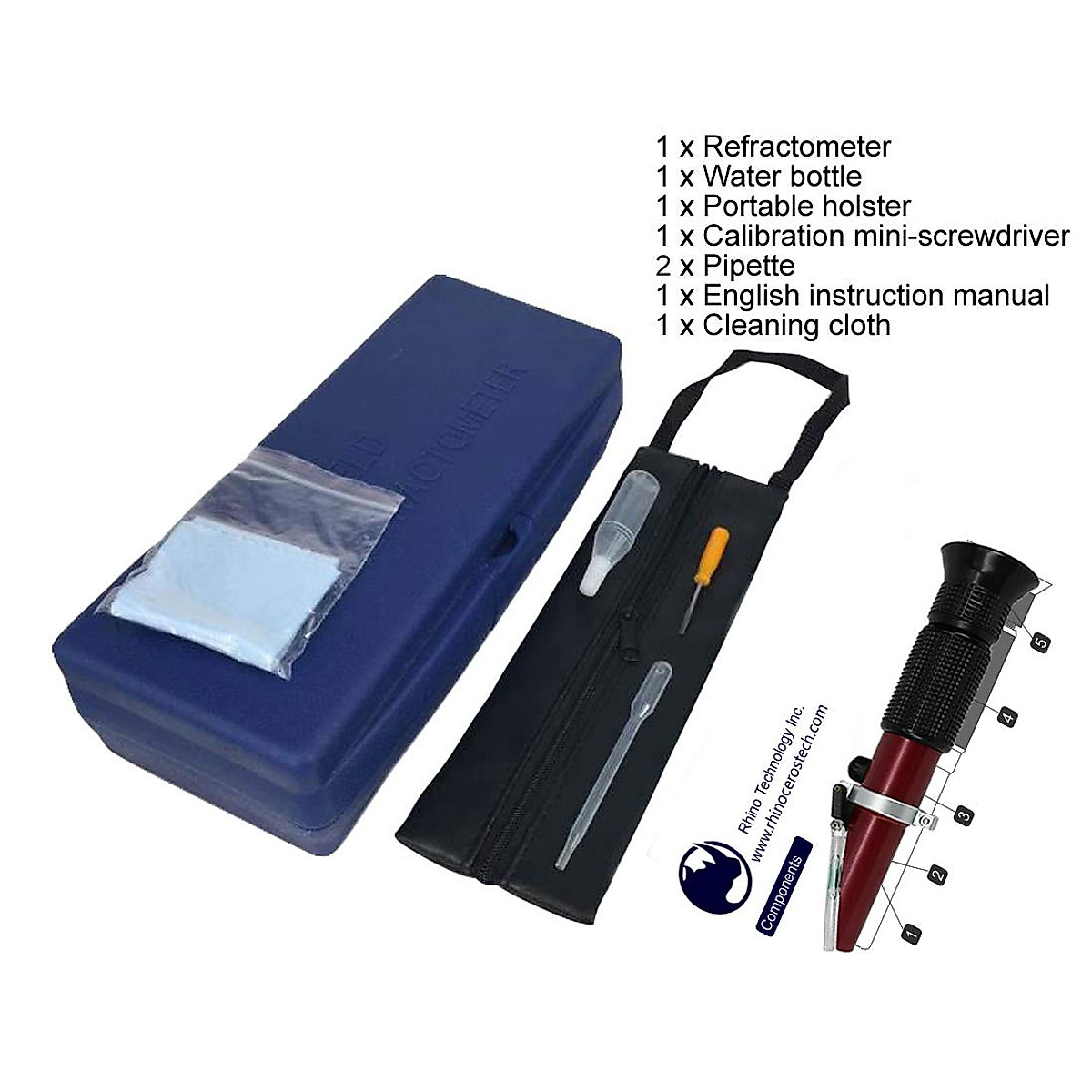 0 to 18% Brix Hand Held Rhino Refractometer with Automatic Temperature Compensation, with Low Sugar Fruits, Maple Sap, Vegetable Juice,Cutting Liquids Test