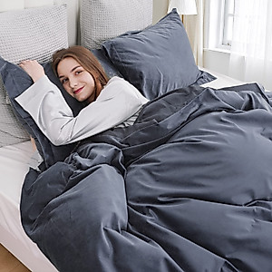 David's Home Velvet Duvet Cover Set King, Soft and Luxurious Flannel Comforter Cover 3PCS with Corner Ties, Button Closure, 106” x 92”, Greyish Blue, No Insert