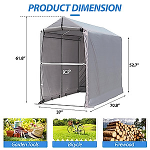 Raysfung 6 x 3Ft Outdoor Storage Shed Heavy Duty Portable Storage Shelter with Roll-up Zipper Door for Bike