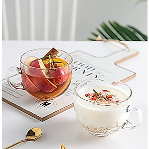 Lawei Set of 4 Glass Coffee Mug with Handle - 15 Oz Glass Jumbo Coffee Cups Clear Coffee Mug for Cappuccino, Coffee, Latte, Cereal, Milk, Ice Cream