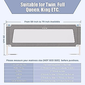 Zxyculture Premium Bed Rail for Toddlers, Height Adjustable Toddler Bed Rails, Protective Baby Bed Rail Guard for Secure Sleep, Extra Tall Bed Rails for Queen King Full Twin Bed (1 Side, 78.4inch)