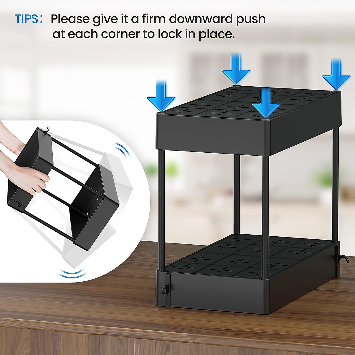 2 Pack Under Sink Organizer, Avaspot Under Sink Organizers and Storage Bathroom Shelf Organizer Rack Multi-purpose Bath Collection Baskets for Bathroom Kitchen Countertop and Cabinet