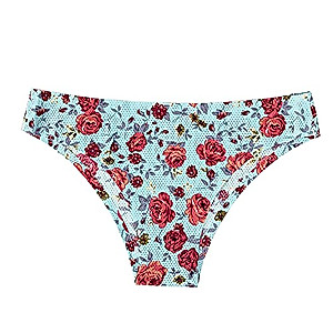 5 pack floral print panties for women low waist silky briefs teen girls invisible comfy panty lovely graphic lingerie Light Blue