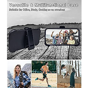 RonShieh Defender Case for iPhone 14 with Holster Belt Clip: [2pcs Screen Protectors + Camera Lens Protector] Heavy Duty Protective Shockproof Rugged Hard Phone Cover for Men, Black