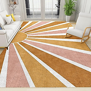 TIMOILU 3x5 Rug Sun Rainbow Boho Washable Rugs, Sunset Horizontal Modern Abstract Bedroom Rugs with Non Slip Backing for Bedroom Hotel Hardwood Floors Garage Farmhouse