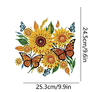 AZURAOKEY Sunflower Diamond Art Kits Hanging Sign Special Shaped Diamond Dots Art Acrylic Ornaments Flower Diamond Art Kits Pendant for Adult Kid Home Wall Window Decor Gift