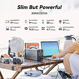 300W Solar Generator, FlashFish 60000mAh Portable Power Station Camping Potable Generator, CPAP Battery Recharged by Solar Panel/Wall Outlet/Car, 110V AC Out/DC 12V /QC USB Ports for CPAP Camp Travel