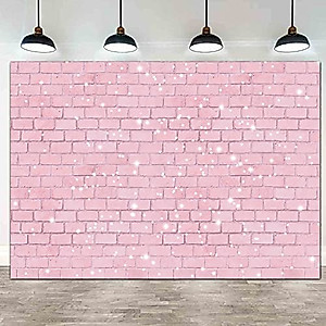 Retro Pink Glitter Brick Wall Photography Backdrop Girl Happy Birthday Party Photo Background Baby Shower Bridal Shower Wedding Newborn Banner Cake Table Decorations Photo Booth Props 7x5ft