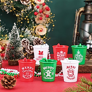 12 Pieces Christmas Shot Glass on Beaded Necklace Xmas Plastic Shot Glasses Shot Glass Necklaces Snowman Snowflake Santa Gingerbread Man Shot Necklace Cups for Christmas Party Supplies, 6 Styles