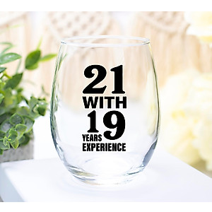 40th Birthday Gifts for Women and Men Wine Glass - Funny 21 with 19 Years of Experience Gift Idea for Mom Dad Husband Wife – 40 Year Old Party Supplies Decorations for Best Friend, Him, Her - 15oz