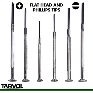 Precision Screwdriver Set (Set of 6 with Case) Flathead & Philips in 6 Different Sizes - Perfect Mini Screwdriver Bits for Jewelry Repair, Watch Repair, and More