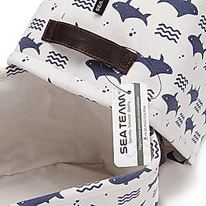 Sea Team Collapsible Square Mini Size Canvas Fabric Storage Bins Shelf Baskets Organizers for Nursery Kids Room, Set of 4 (Shark)