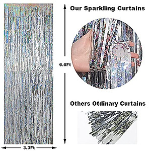 3 Pack Fringe Curtains Party Decorations,Tinsel Backdrop Curtains for Parties,Photo Booth Wedding Graduations Birthday Christmas Event Party Supplies (Silver)