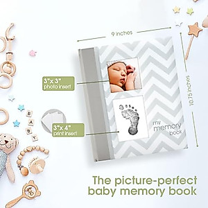 Pearhead Baby Memory Book, First 5 Years Baby Milestone Book, Pregnancy Journal, Newborn Baby Girl or Baby Boy Keepsake, With Clean-Touch Ink Pad For Baby's Handprint or Footprint, Gray Chevron