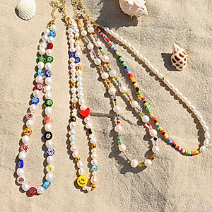 Miss Pink Beaded Necklace Beaded Choker Necklace Women Pearl Necklace Freshwater Pearl Necklace Y2K Boho Handmade Cute Summer Fun Flirty Beach Jewelry Gifts