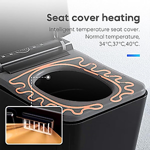 Black Smart Bidet Toilet for Bathroom with Remote Control, Tankless Toilet with Foot Touching Lid Opening, Auto Lid Closing and Flushing, Heated Seat, Digital Display, Black