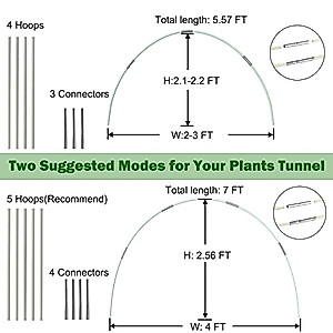 hannger 6 Sets of Greenhouse Hoops Grow Tunnel 32Pcs Row Cover Hoops - 7ft Long Garden Hoops for Raised Beds with Rust-Free Fiberglass Support Hoops Frame - DIY Plant Support Garden Stakes