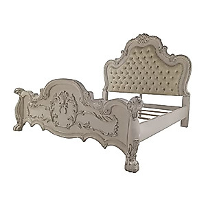 Acme Dresden Wooden Bed with Faux Leather Upholstery in Bone White