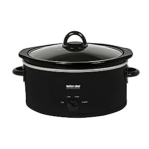 Better Chef Oval Slow Cooker | 3-Quart | 3-Tempature Settings | Side Handles | Glass Lid | Enamel Stoneware Insert (Black)