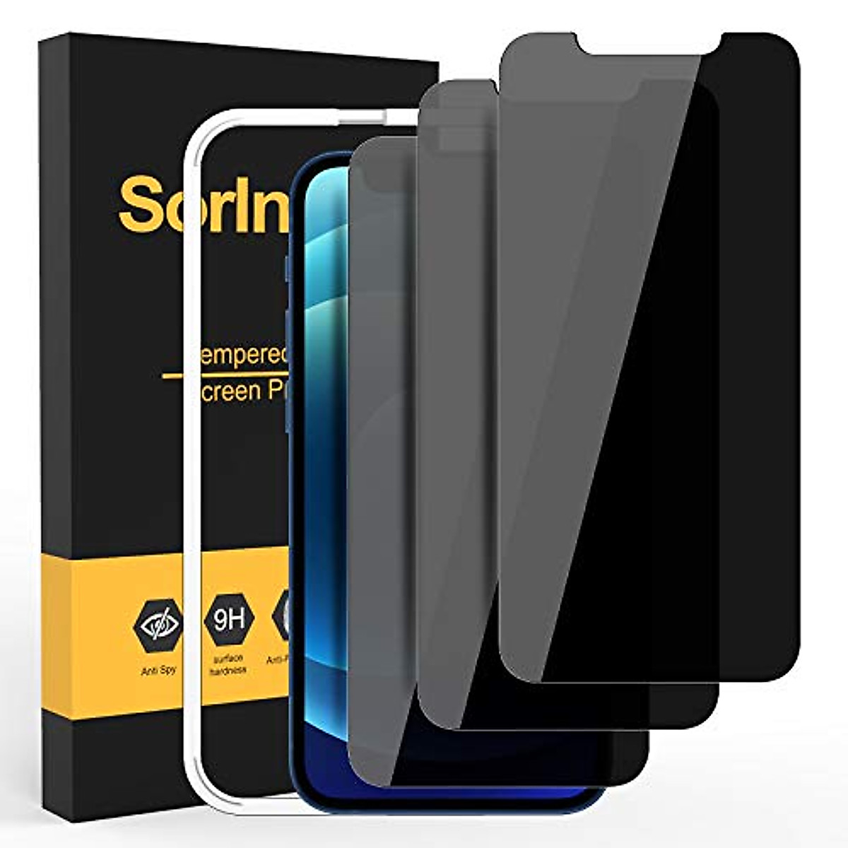 sorlnern (3 Pack) Privacy Screen Protector for iPhone 12, iPhone 12 Pro Privacy Screen Protector, Anti Spy Tempered Glass Film, with Easy Installation Tray