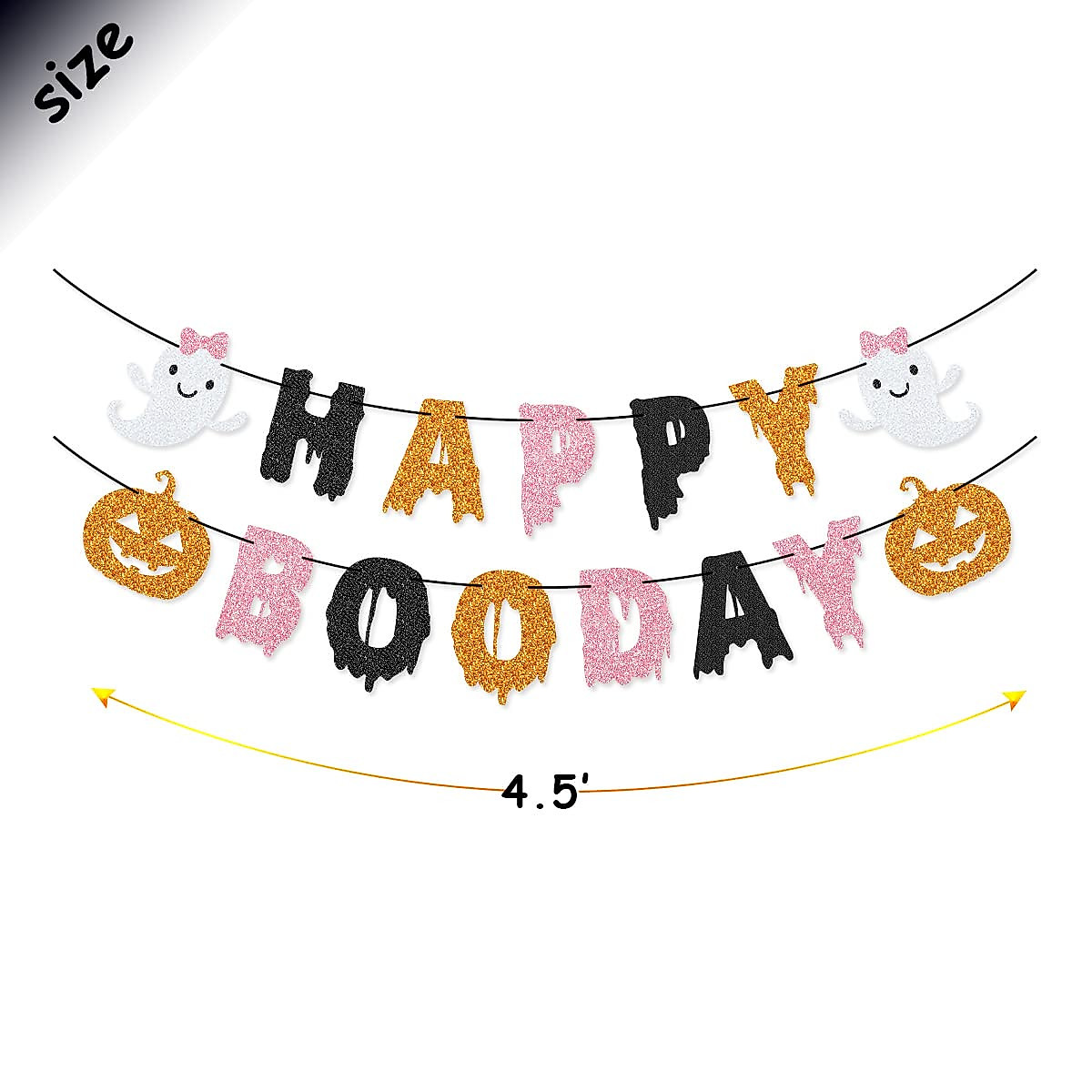 Orange Pink and Black Happy Boo Day Banner Happy Boo Day Cake Topper for Pink and Black Girl Halloween Birthday Party Girl Spooky Birthday Decorations