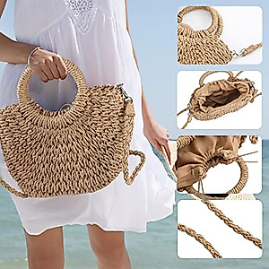 3 Pcs Semi Circle Rattan Straw Bag Straw Purses for Women Summer Beach Mini Tote Bag Hand Woven Crossbody Small Handbag Top Handle Wicker Clutch Bag