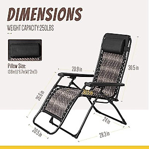 Omelaza Outdoor Zero Gravity Lounge Chair, Adjustable Reclining Patio Folding Chair with Headrest and Cup Holder, All-Weather Rattan Wicker for Pool, Yard, Garden - Grey