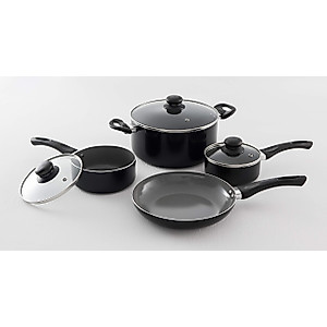 7 Piece Aluminum Non-Stick Dishwasher Safe Cookware Set, Pots and Pans, Black