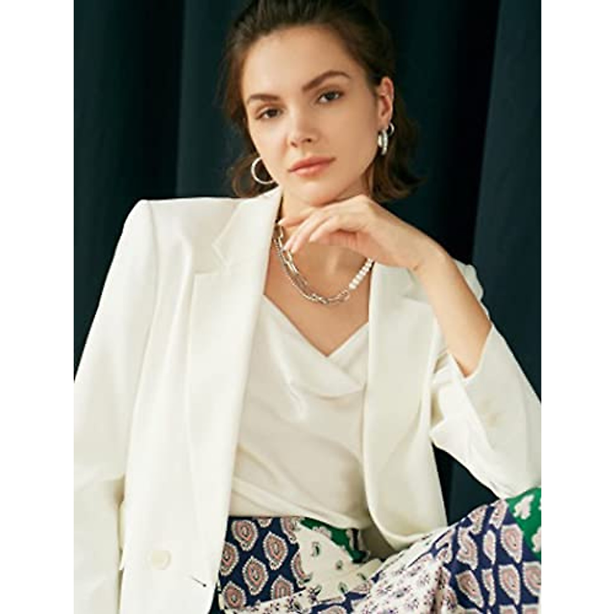 Ekouaer Satin Tank Top for Women Silk Camisole Tops Cowl Neck Camis Soft Spaghetti Strap Sleeveless Loose Blouse A-White