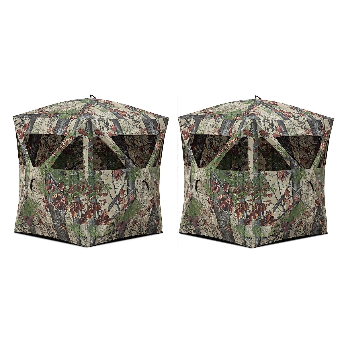 Barronett Blinds Radar Portable Lightweight Pop-Up 2 Person Ground Deer/Turkey Hunting Hub Blind with Rear and Mesh Windows, Backwoods Camo, 2 Pack
