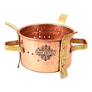 Indian Art Villa Pure Copper Angithi/Sigdi with Brass Handles & Stand, Food Warmer for Home, Hotel & Restaurant, Width- 4.5 inches