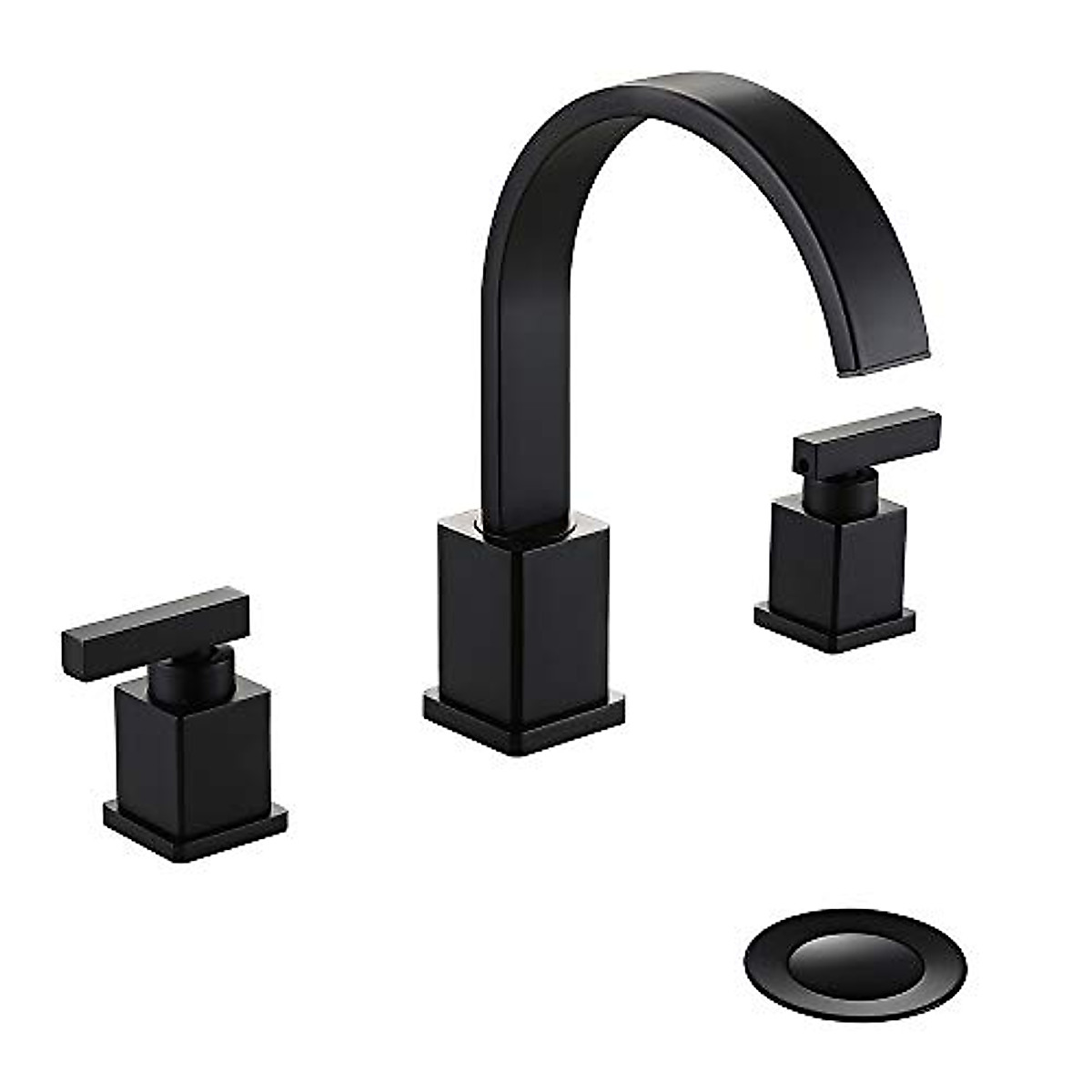 WorbWay Bathroom Faucet Matte Black,2 Lever Handle 8 inch Widespread Bathroom Sink Faucet with Pop-Up Drain (Matte Black)