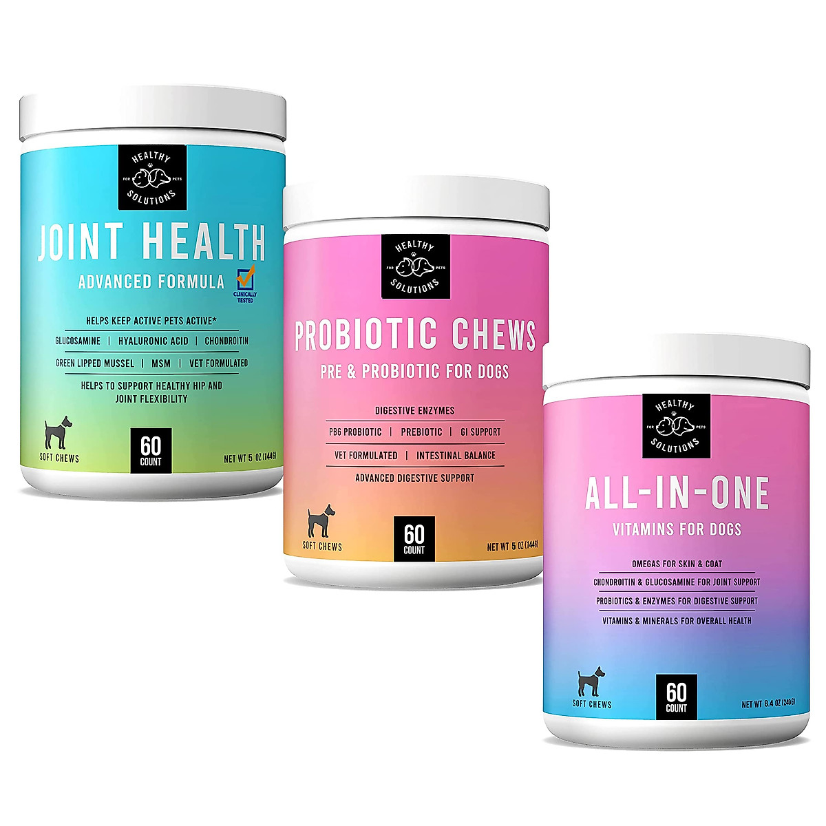 Dog Daily Essentials Bundle - Includes All-in-One Dog Multivitamin, Probiotics for Dogs, & Glucosamine for Dogs - Supports Joints, Digestion, Skin, & Coat - 60ct Soft Chews | Made in USA